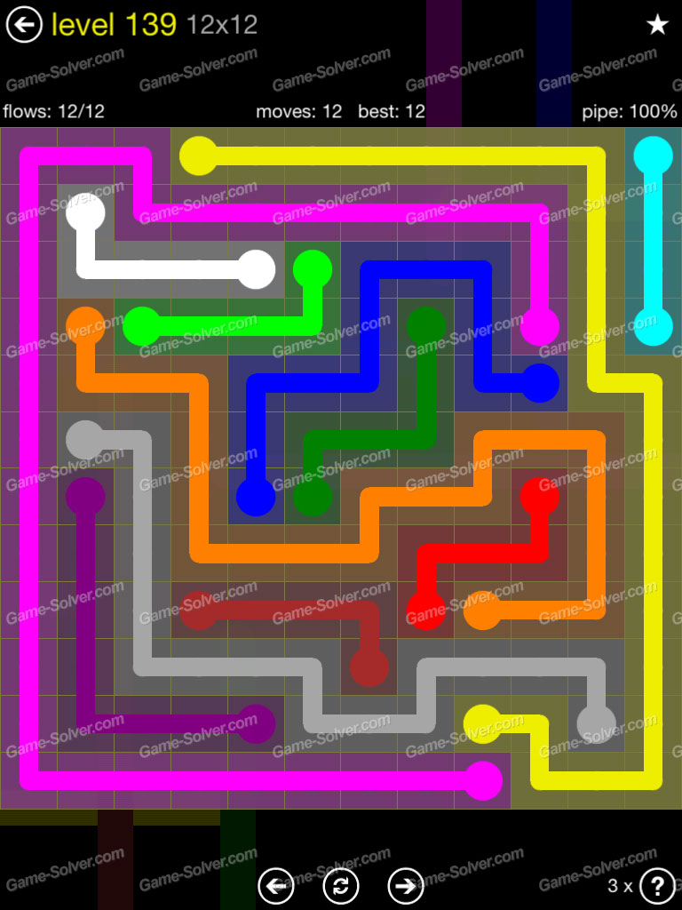Flow 12x12 Mania Level 139 • Game Solver