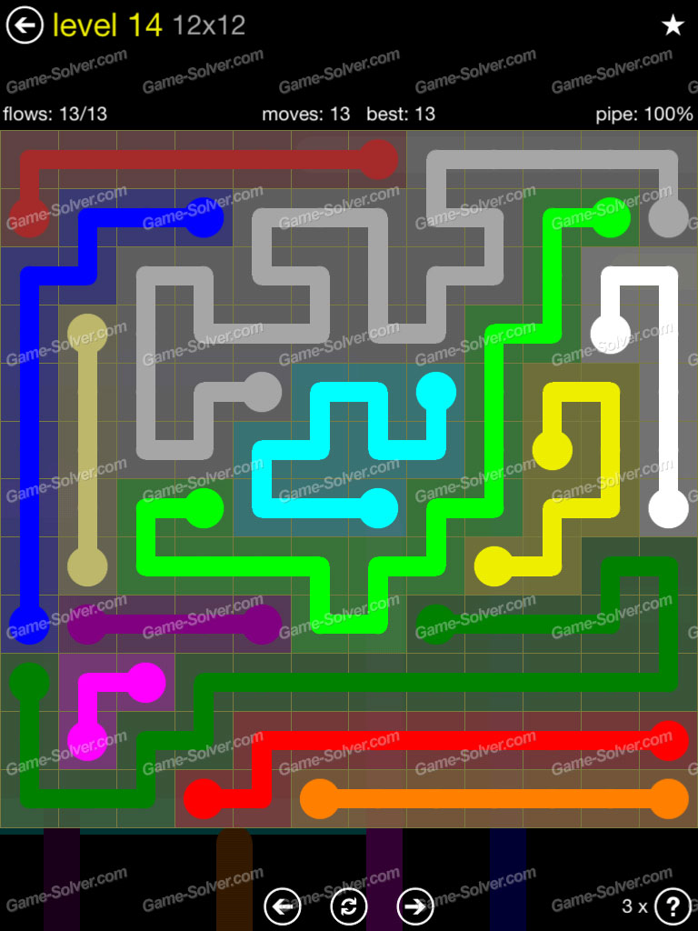 Flow 12x12 Mania Level 14 • Game Solver