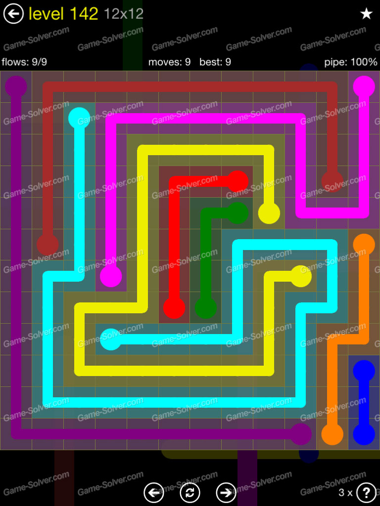 Flow 12x12 Mania Level 142 • Game Solver