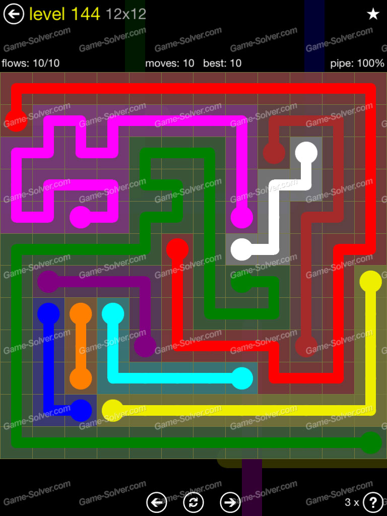 Flow 12x12 Mania Level 144 • Game Solver