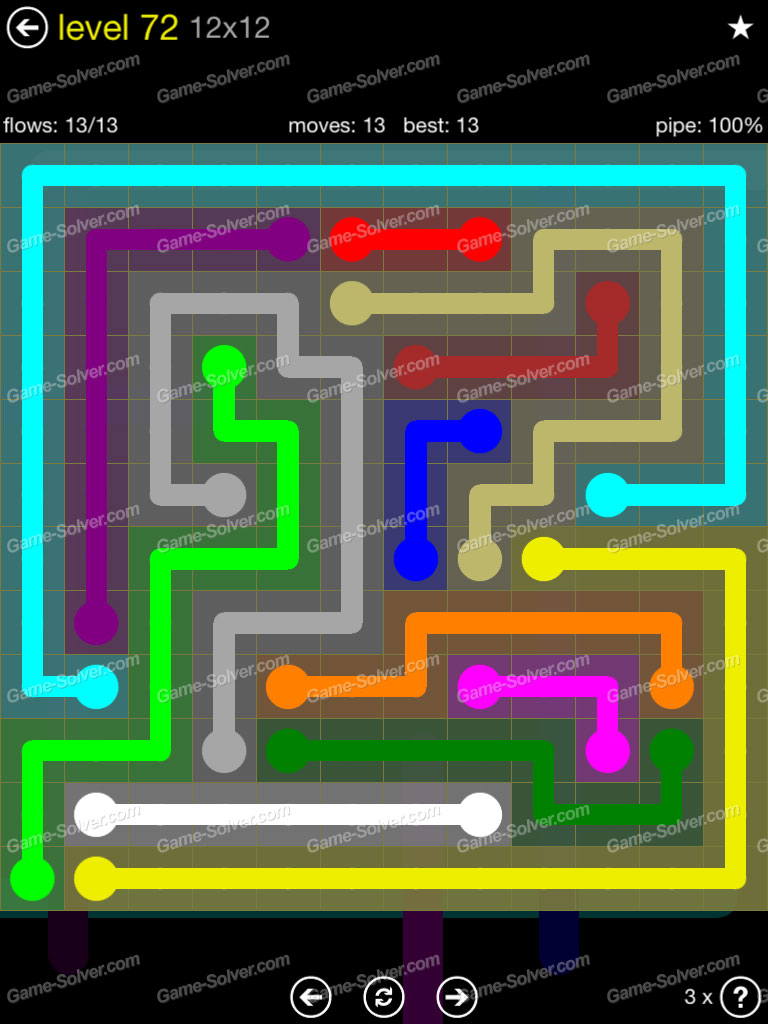 Flow 12x12 Mania Level 72 • Game Solver
