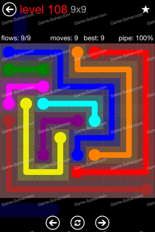Flow 9x9 Mania Level 108 • Game Solver