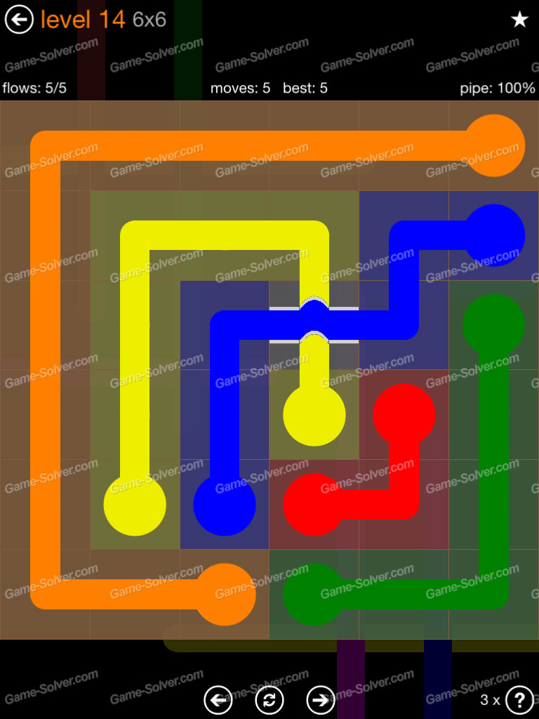 Flow Bridge Pack 6x6 Level 14 • Game Solver