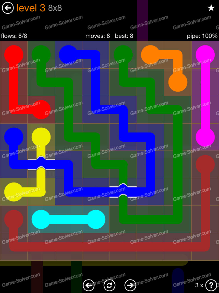 Flow Bridge Pack 8x8 Level 3 • Game Solver
