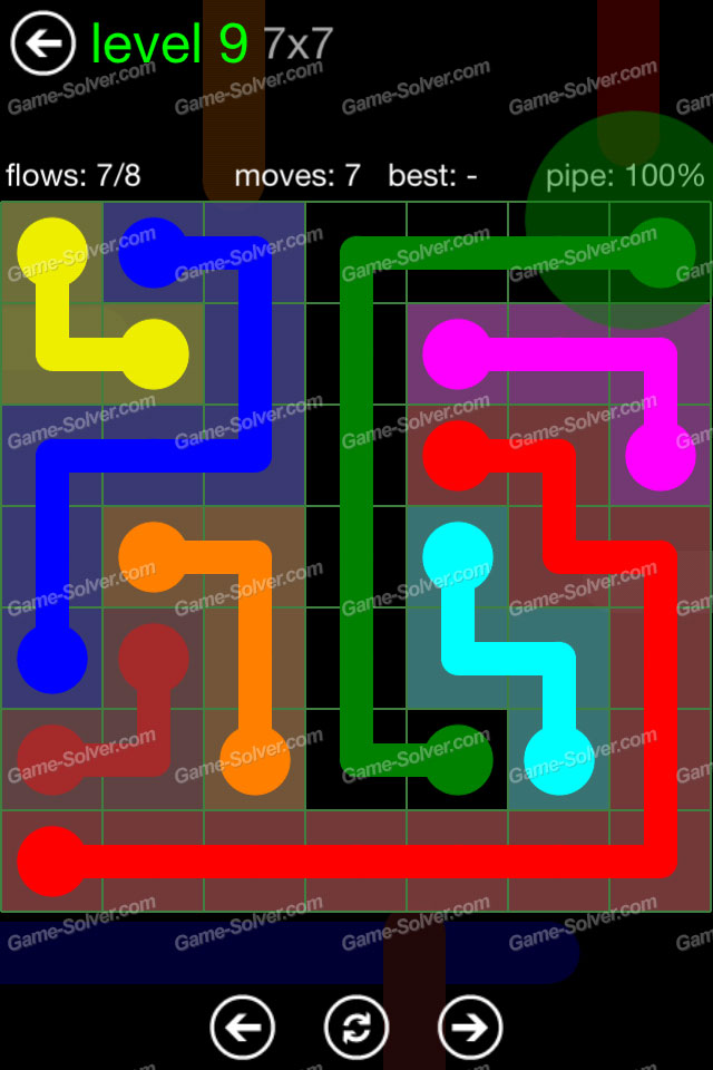 Flow Green Pack 7x7 Level 9 • Game Solver