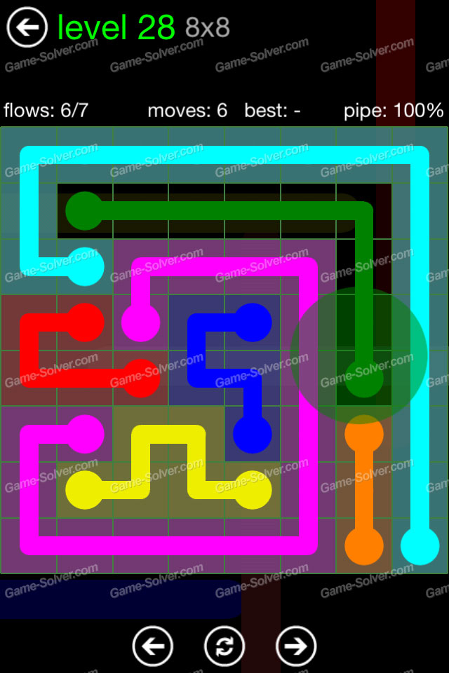 Flow Green Pack 8x8 Level 28 • Game Solver