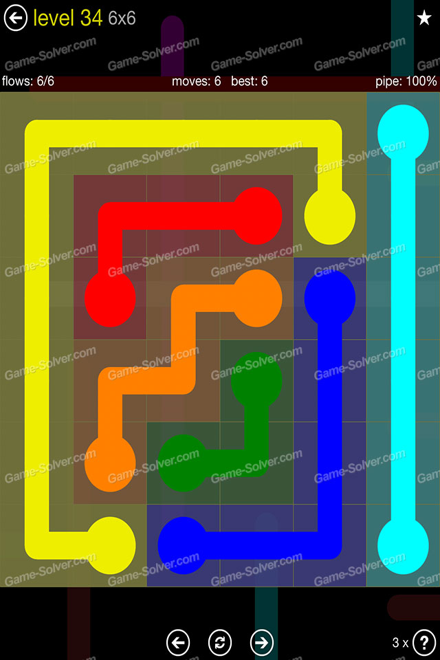 Flow Kids Pack 6x6 Level 34 • Game Solver