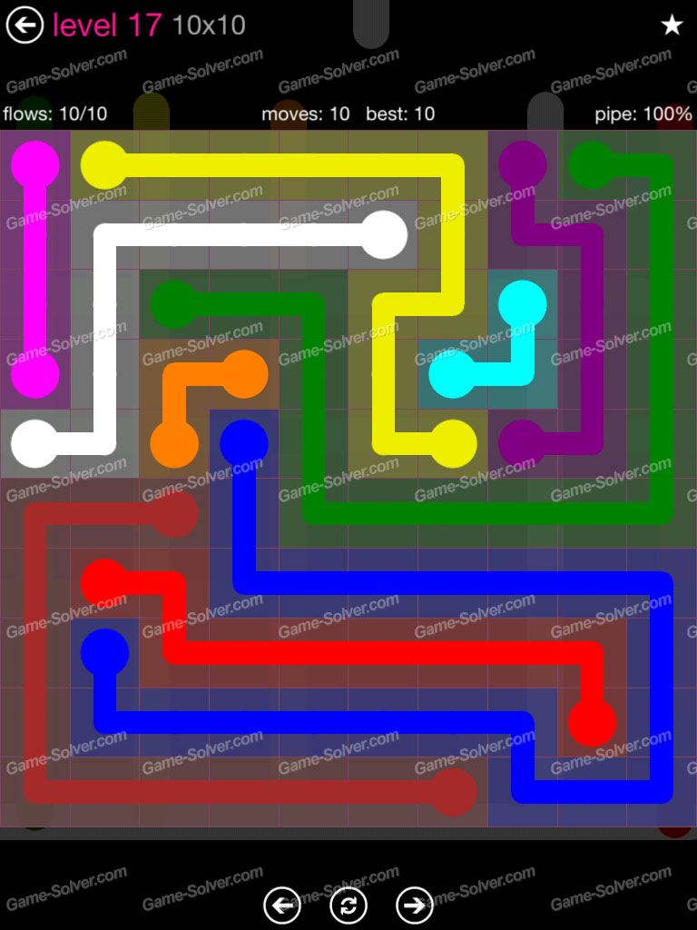 Flow Pink Pack 10x10 Level 17 • Game Solver