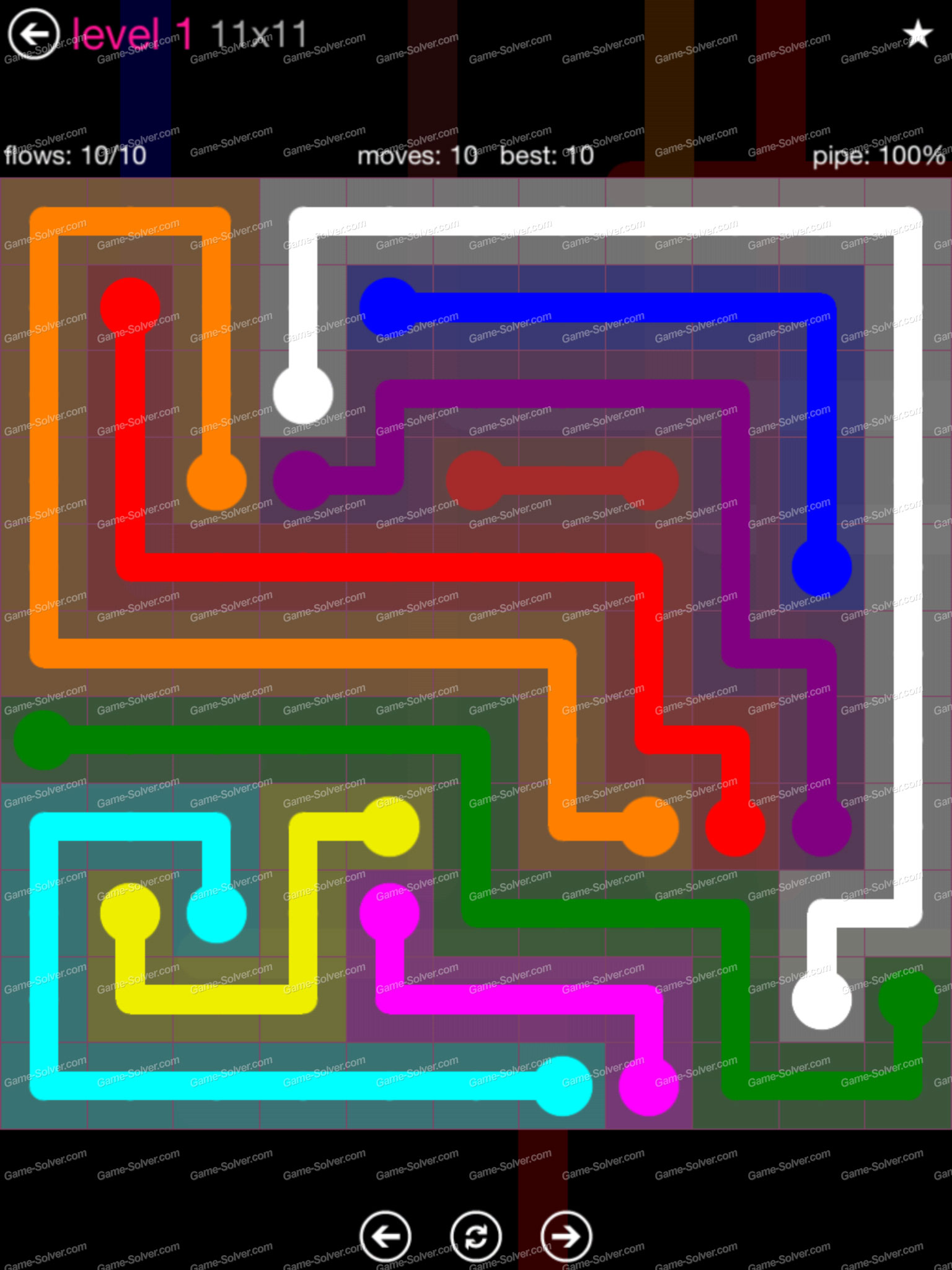 Flow Pink Pack 11x11 Level 1 • Game Solver