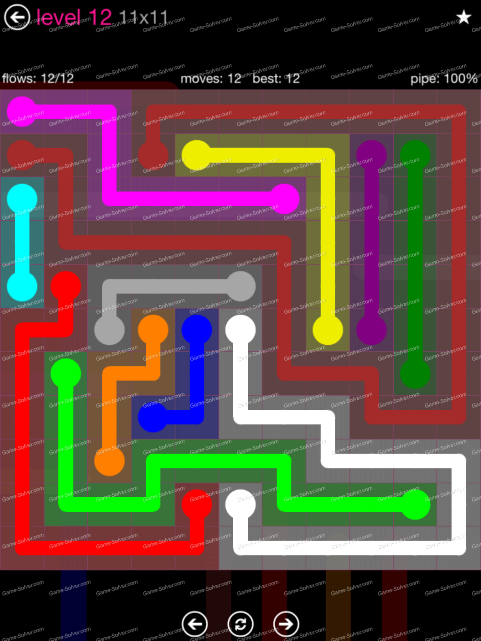 Flow Pink Pack 11x11 Level 12 • Game Solver
