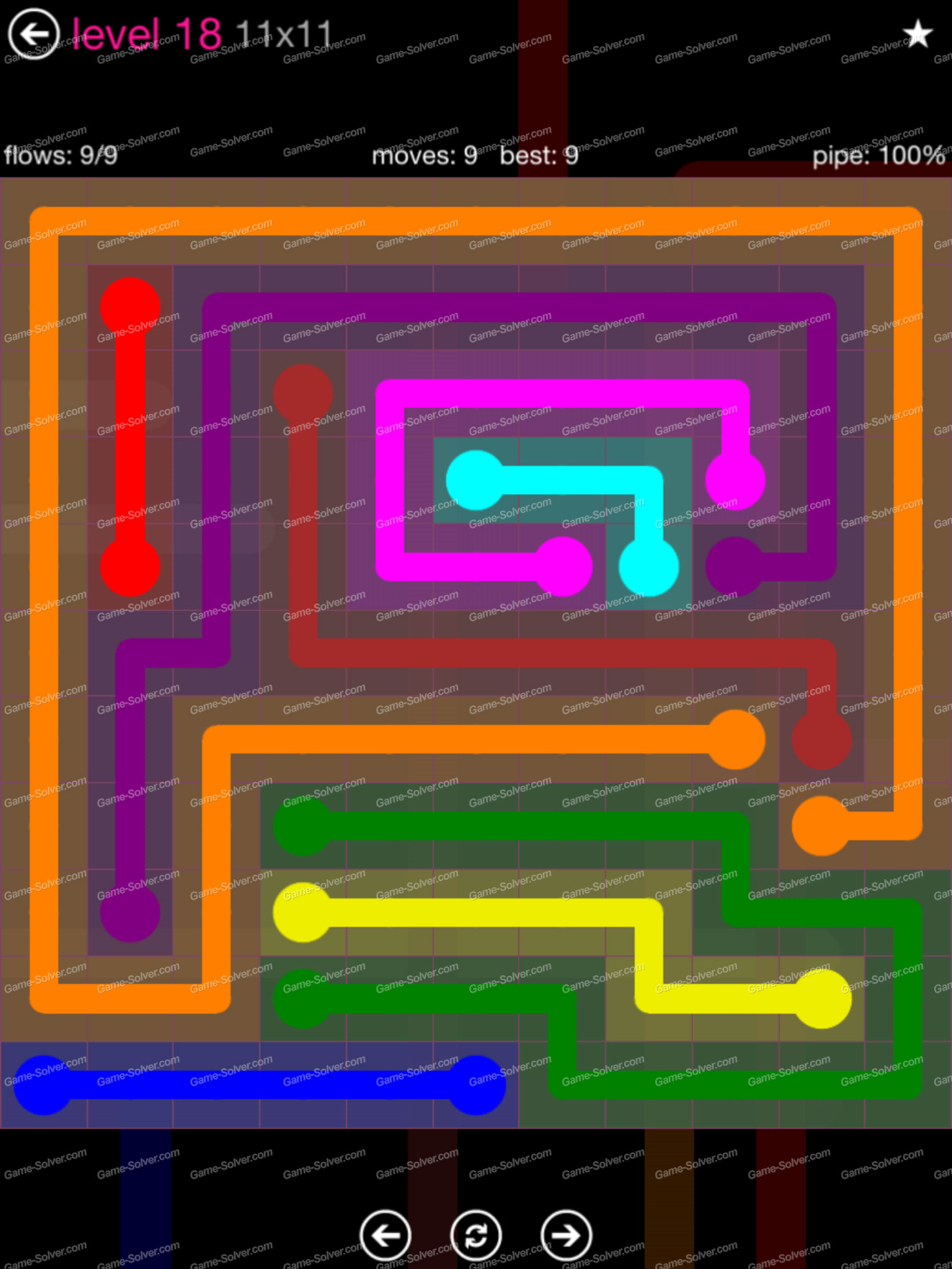 Flow Pink Pack 11x11 Level 18 • Game Solver
