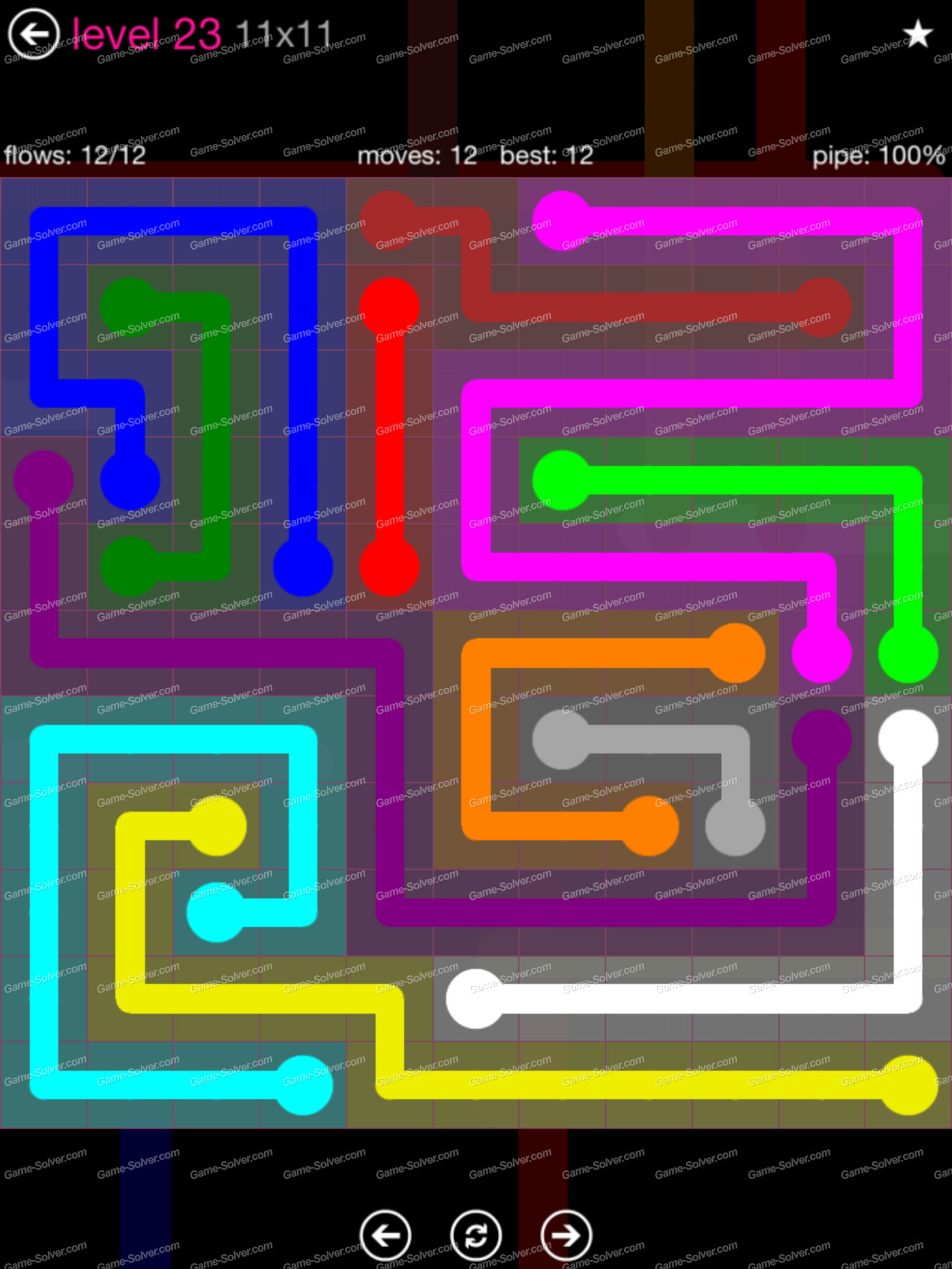 Flow Pink Pack 11x11 Level 23 • Game Solver