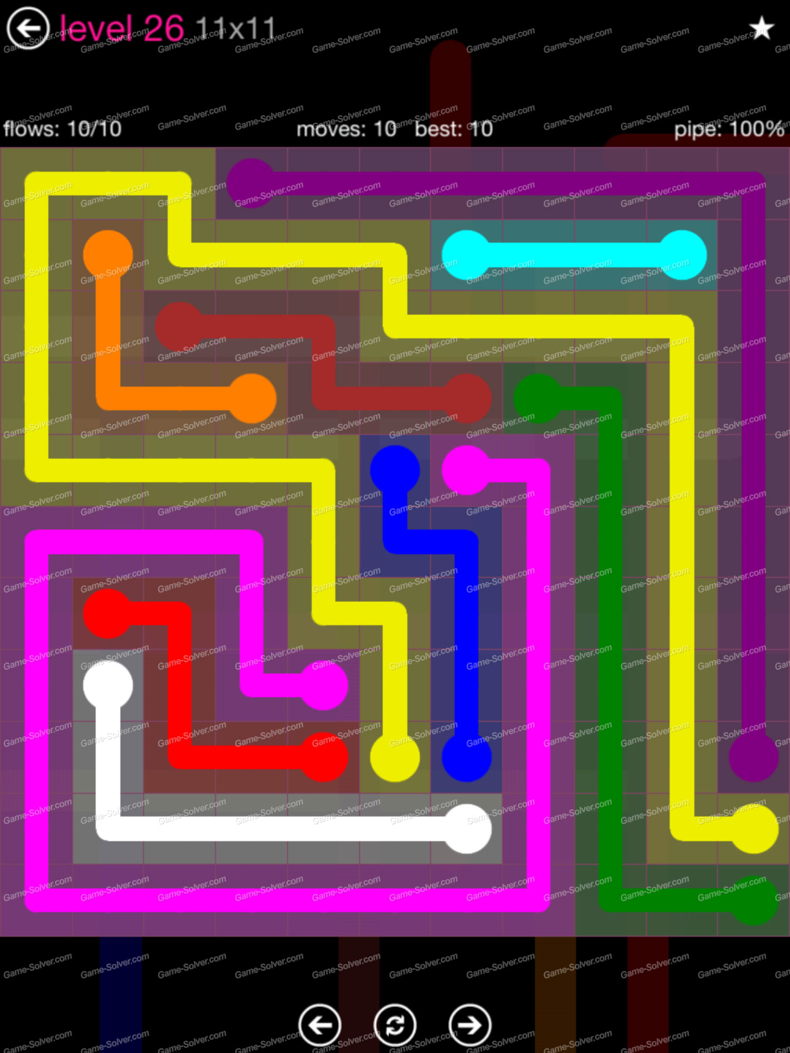 Flow Pink Pack 11x11 Level 26 • Game Solver
