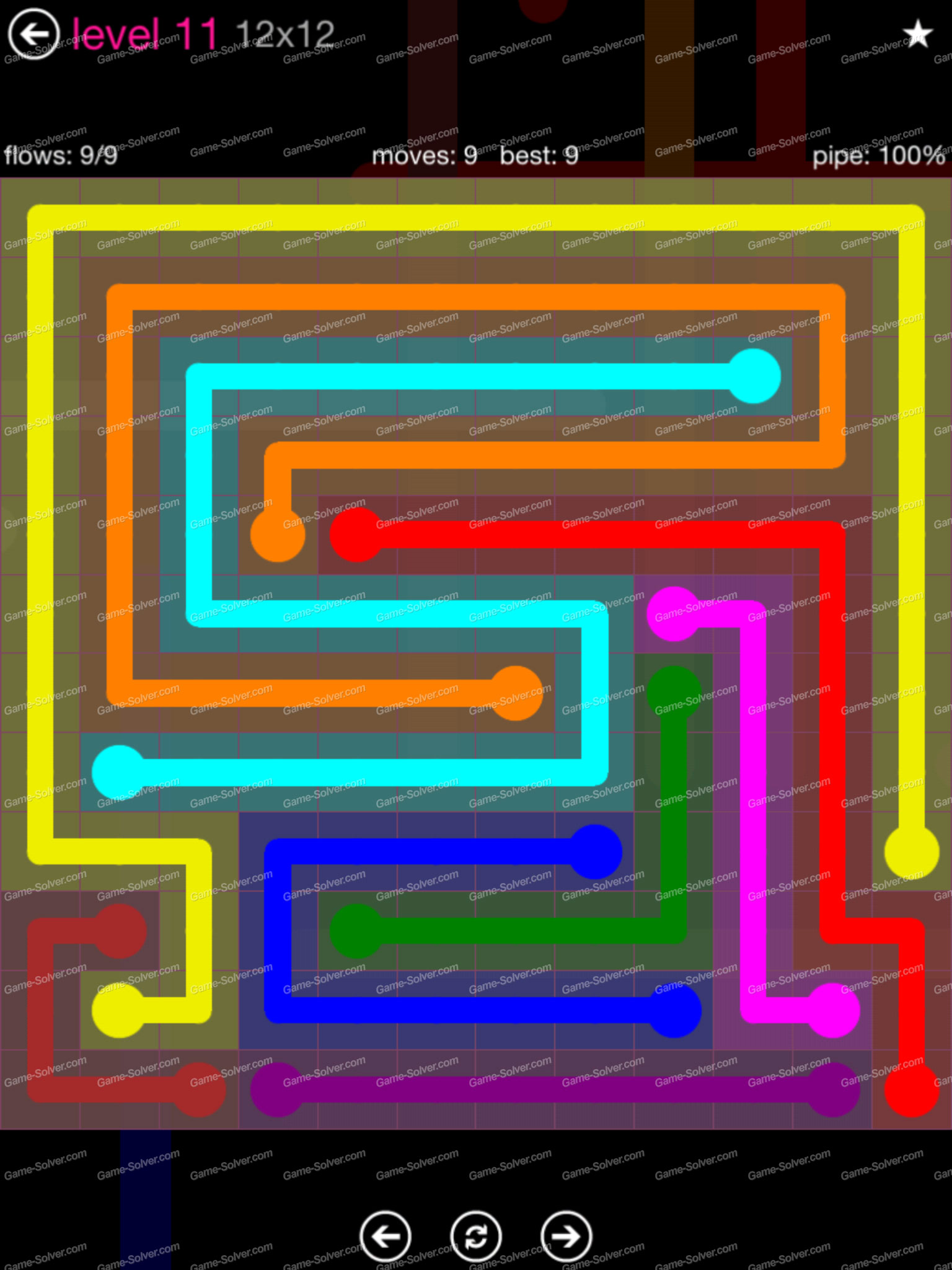 Flow Pink Pack 12x12 Level 11 • Game Solver