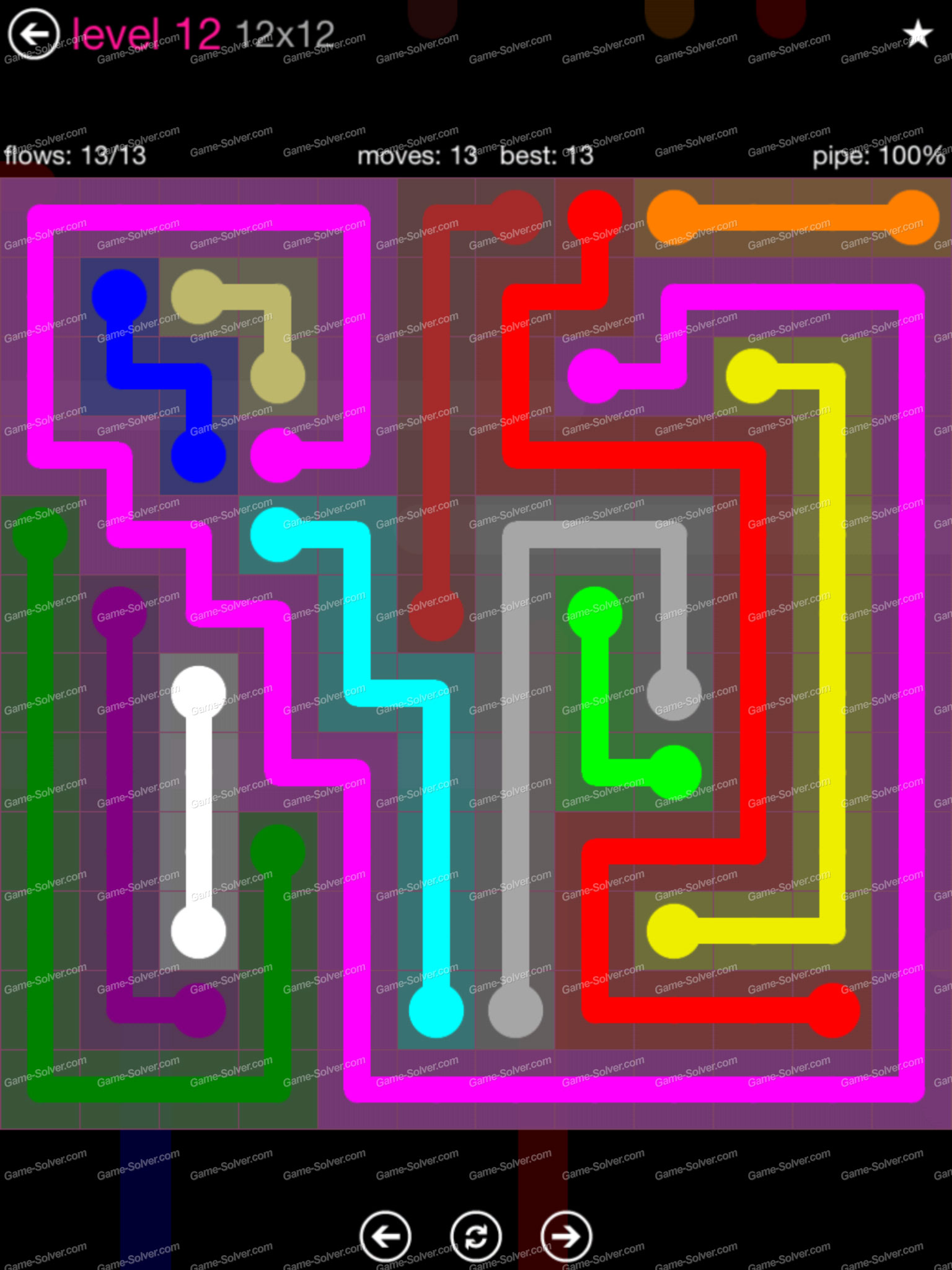 Flow Pink Pack 12x12 Level 12 • Game Solver