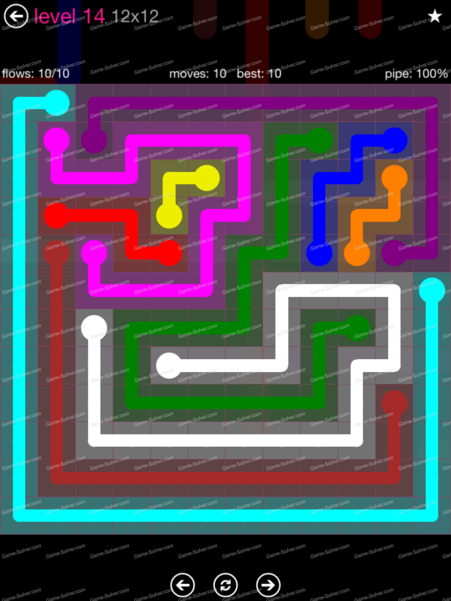 Flow Pink Pack 12x12 Level 14 • Game Solver