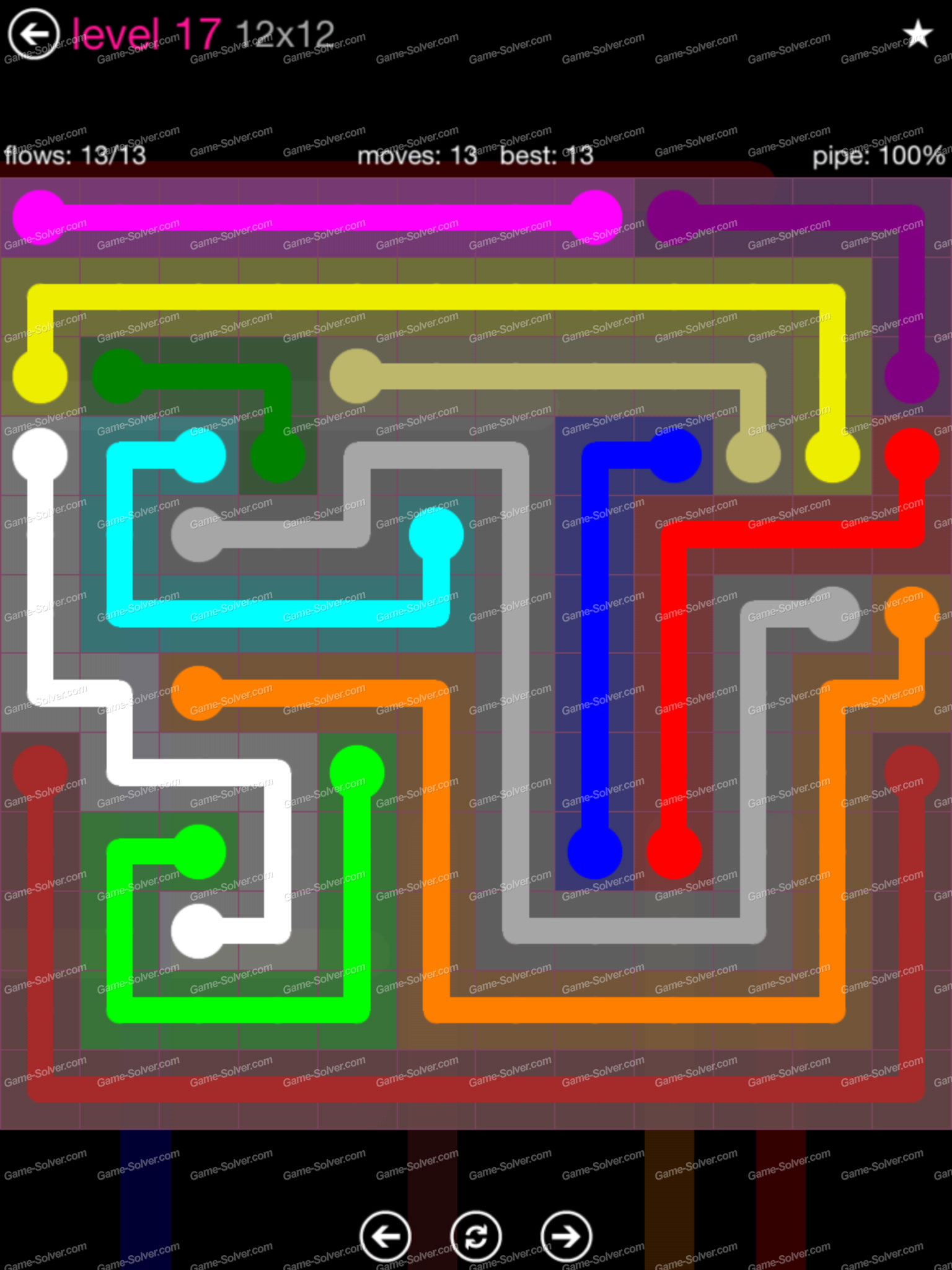 Flow Pink Pack 12x12 Level 17 • Game Solver