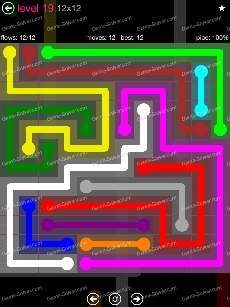 Flow Pink Pack 12x12 Level 19 • Game Solver