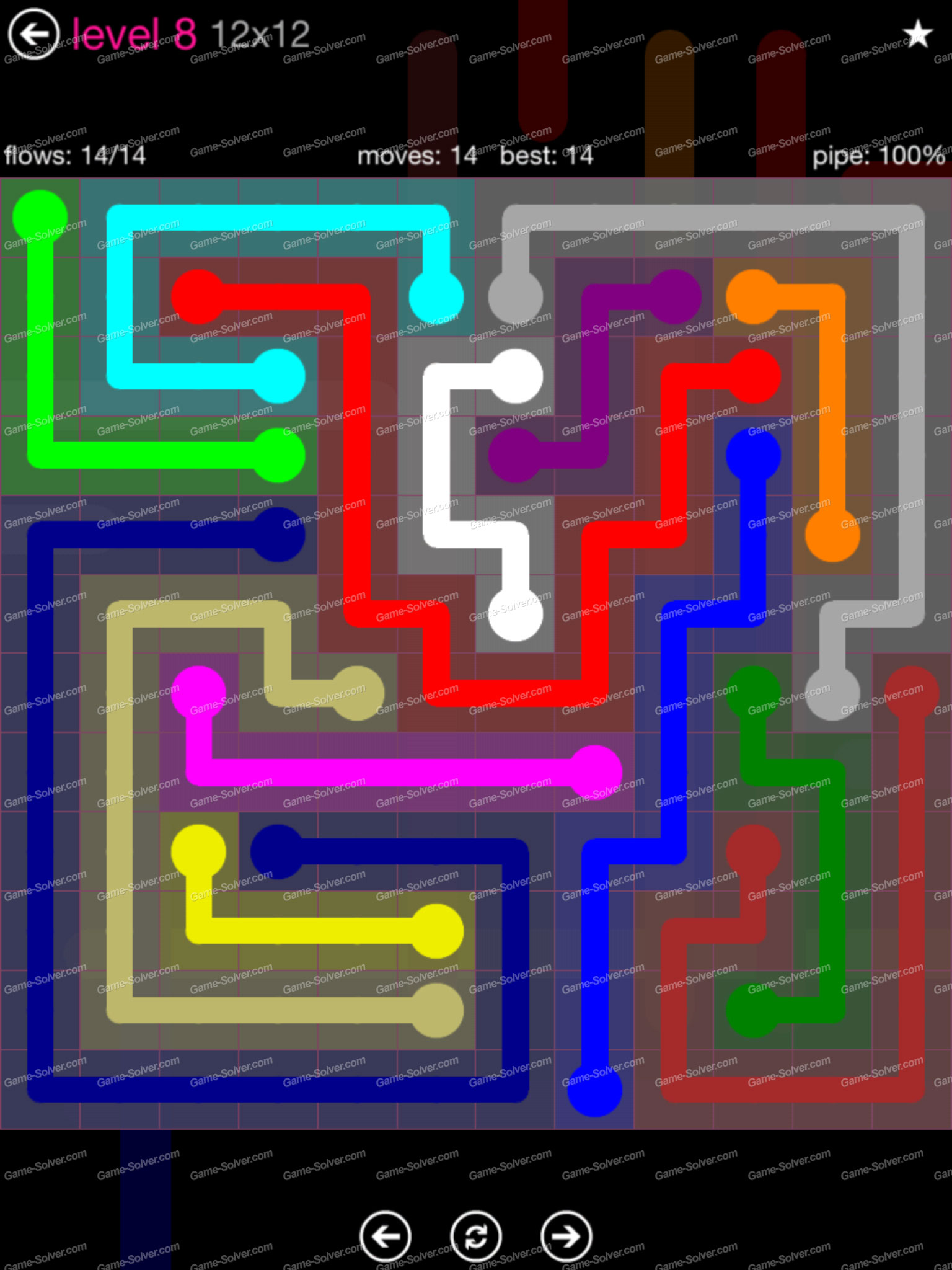 Flow Pink Pack 12x12 Level 8 • Game Solver
