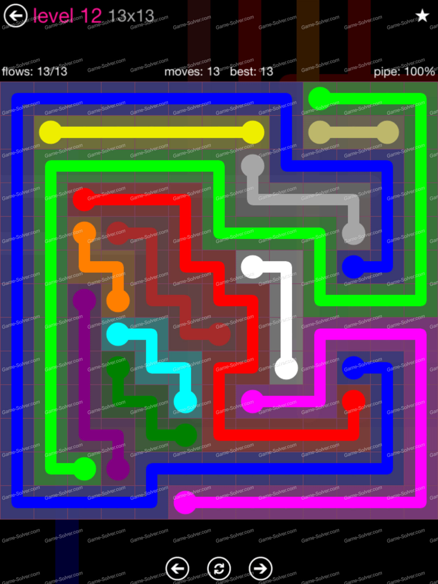 Flow Pink Pack 13x13 Level 12 • Game Solver