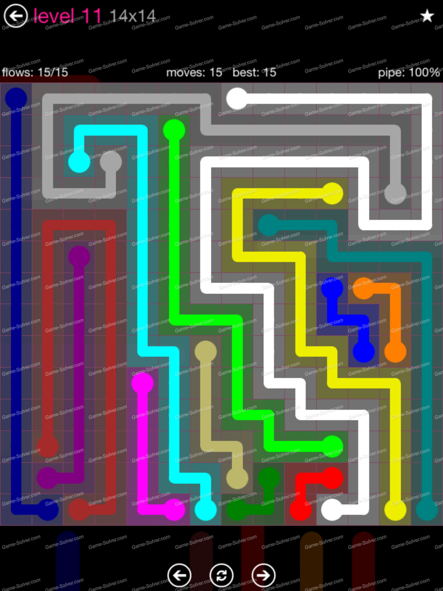 Flow Pink Pack 14x14 Level 11 • Game Solver