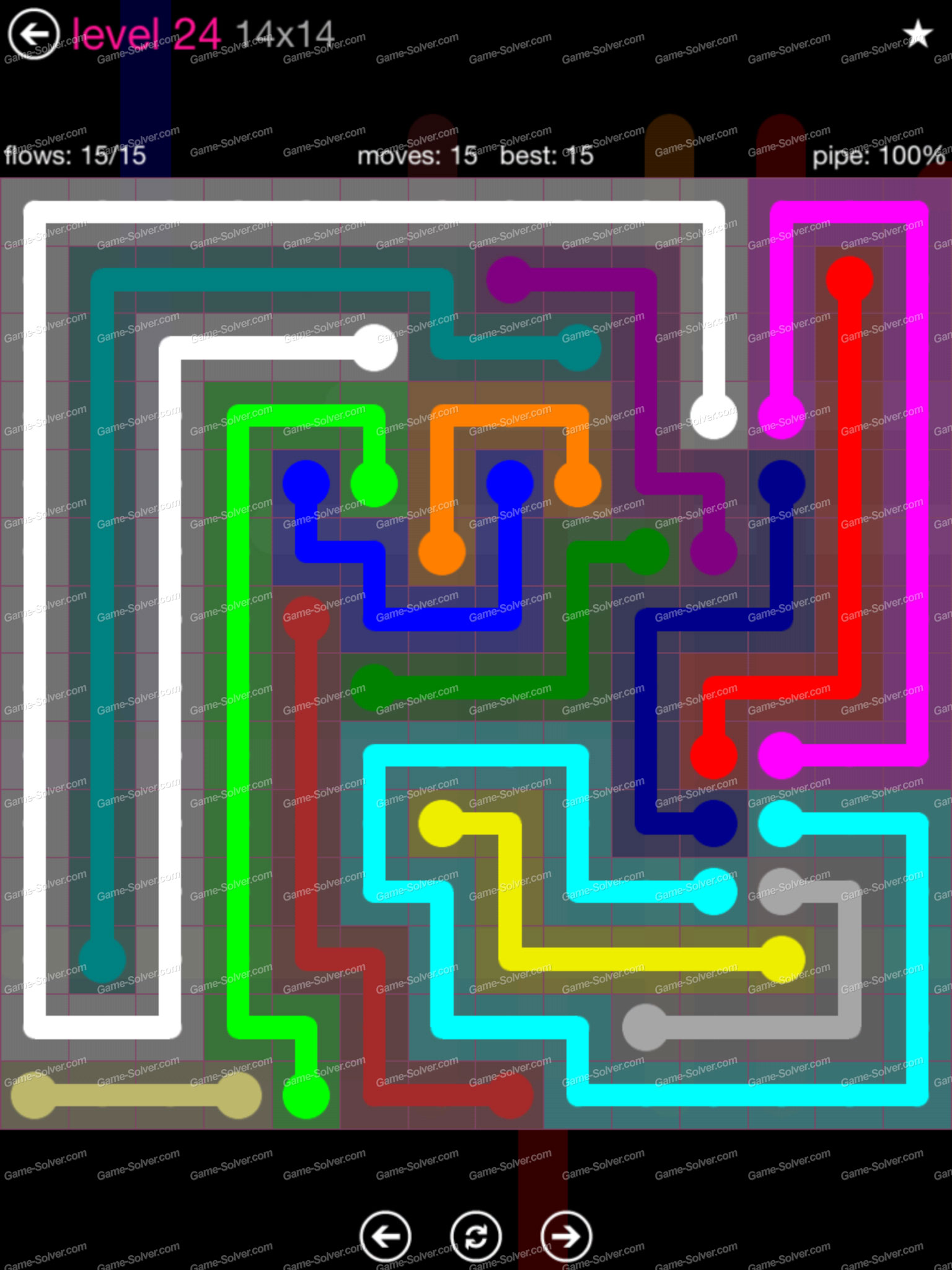 Flow Pink Pack 14x14 Level 24 • Game Solver