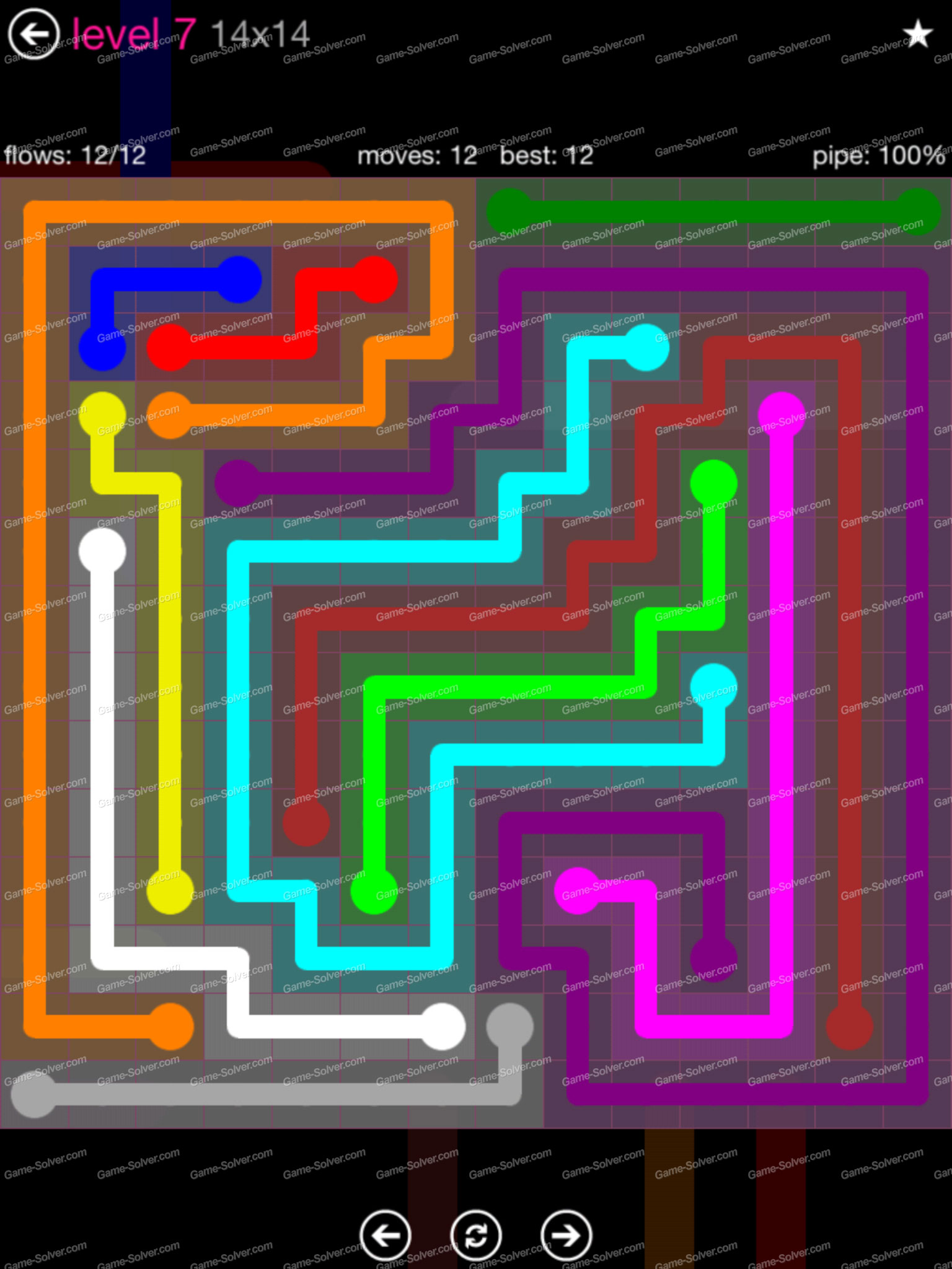 Flow Pink Pack 14x14 Level 7 • Game Solver
