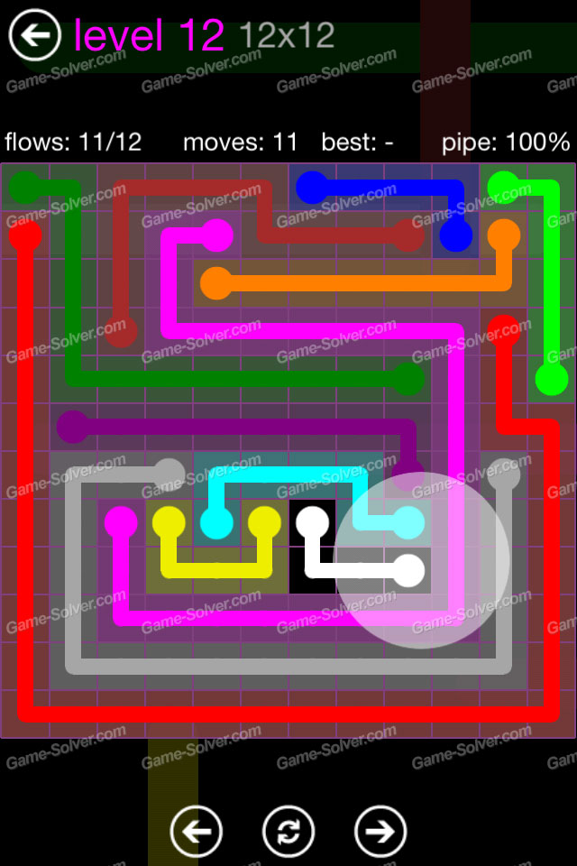 Flow Purple Pack 12x12 Level 12 • Game Solver