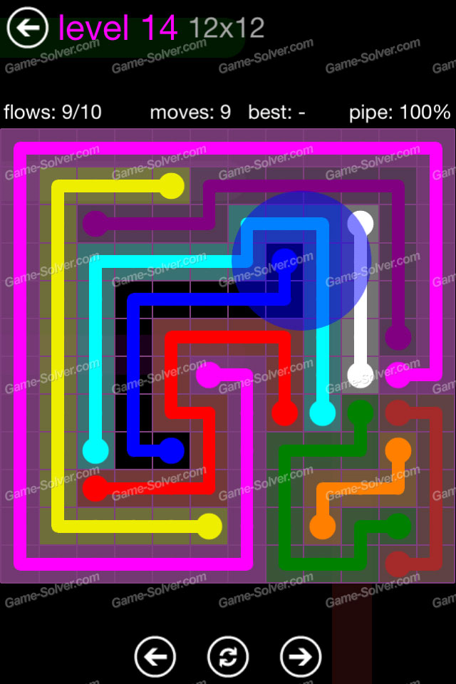Flow Purple Pack 12x12 Level 14 • Game Solver