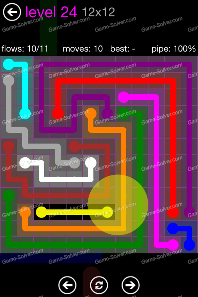 Flow Purple Pack 12x12 Level 24 • Game Solver