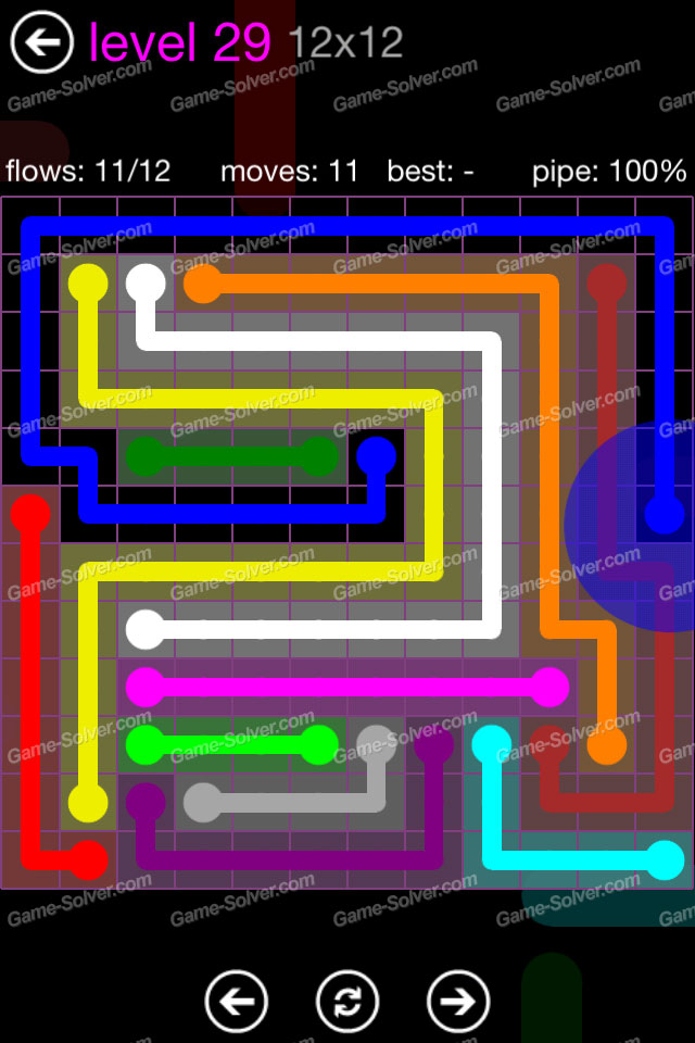 Flow Purple Pack 12x12 Level 29 • Game Solver