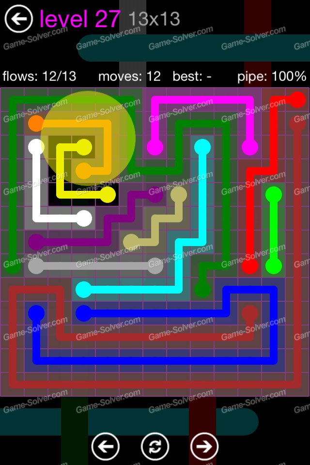 Flow Purple Pack 13x13 Level 27 • Game Solver