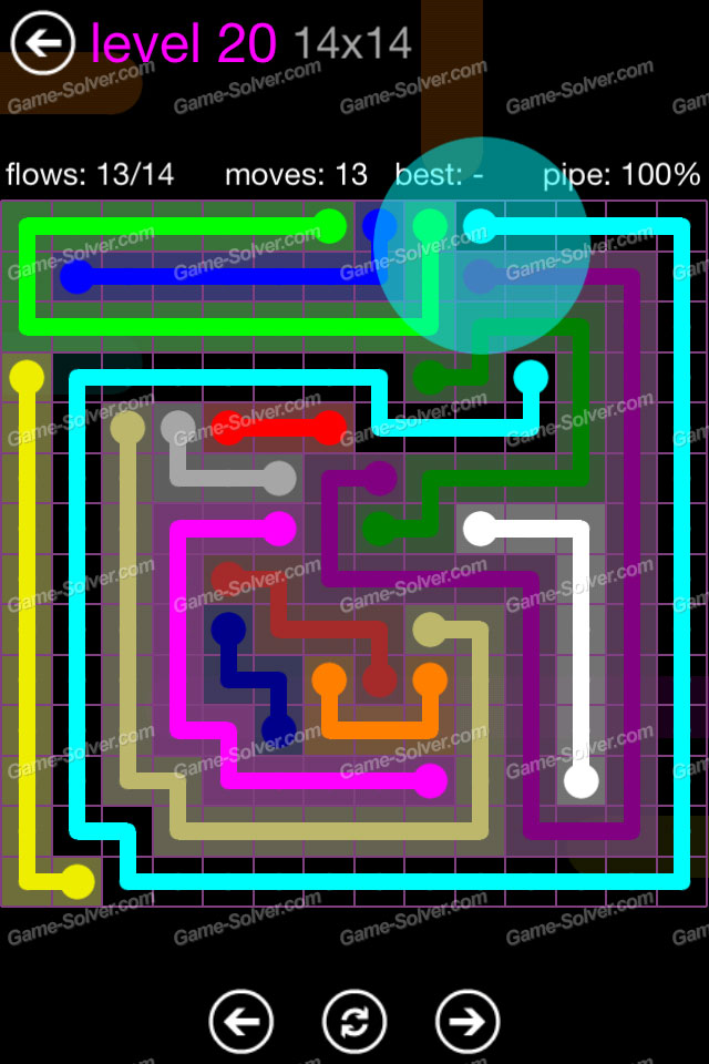 Flow Purple Pack 14x14 Level 20 • Game Solver