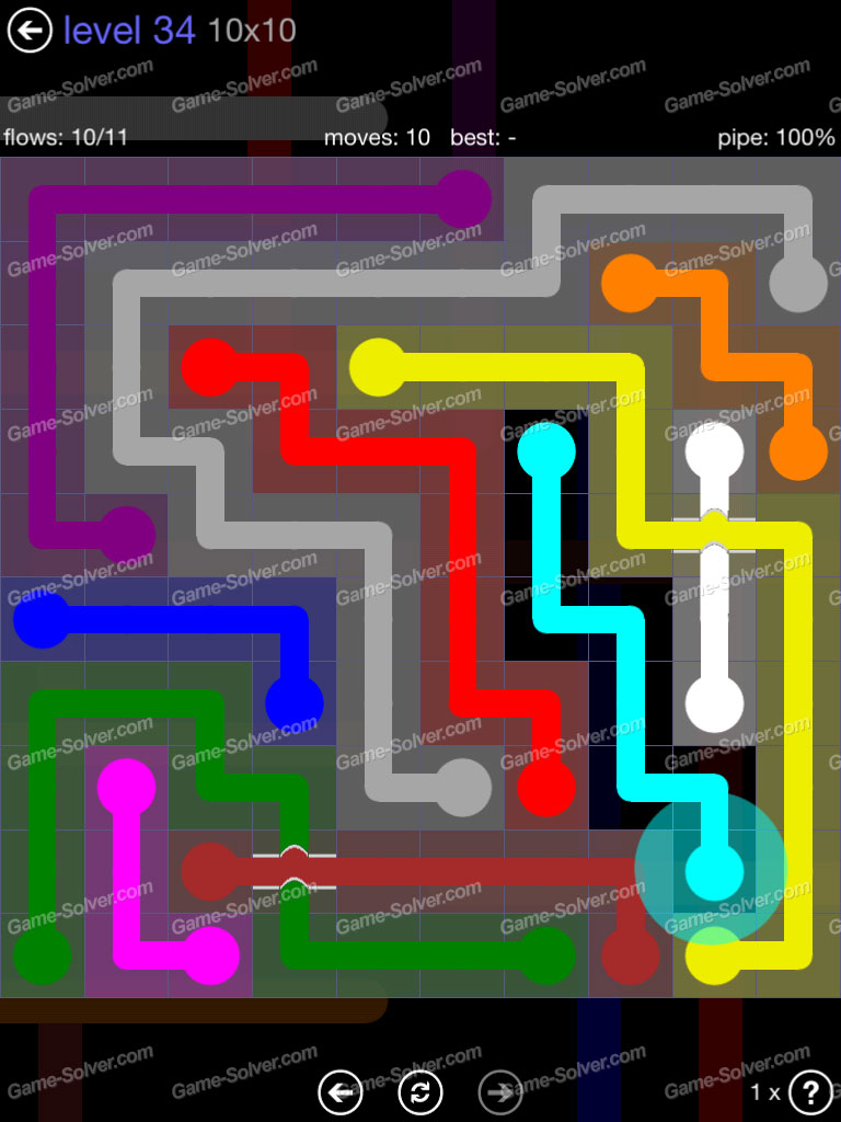 Flow Bridges 10x10 Mania Level 34 • Game Solver