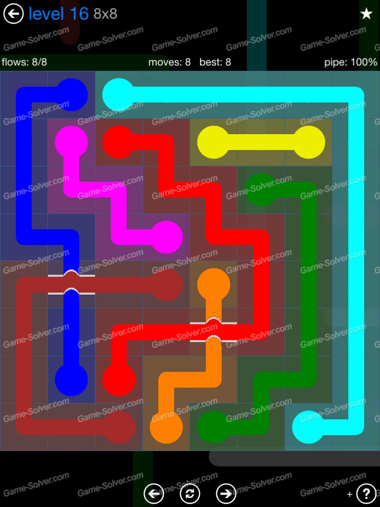 Flow Bridges Blue Pack 8x8 Level 16 • Game Solver