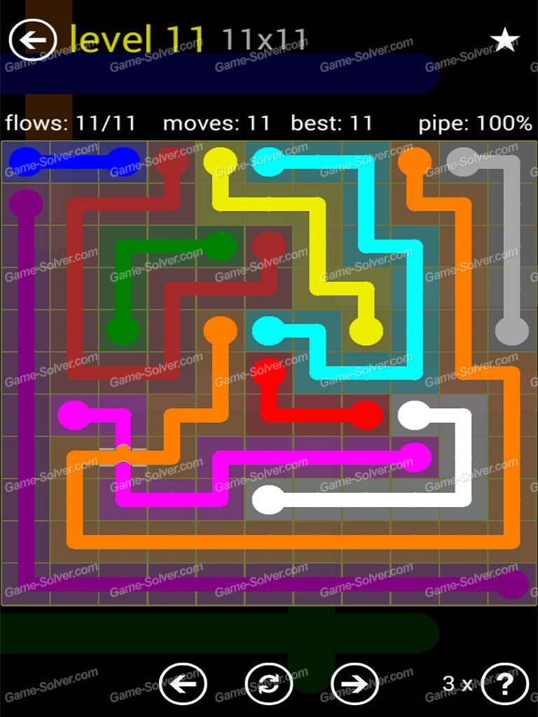 Flow Bridges Yellow Pack 11x11 Level 11 • Game Solver