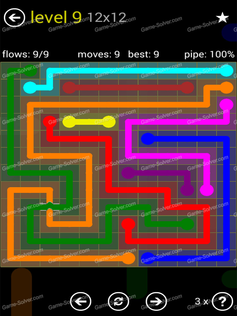 Flow Bridges Yellow Pack 12x12 Level 9 • Game Solver