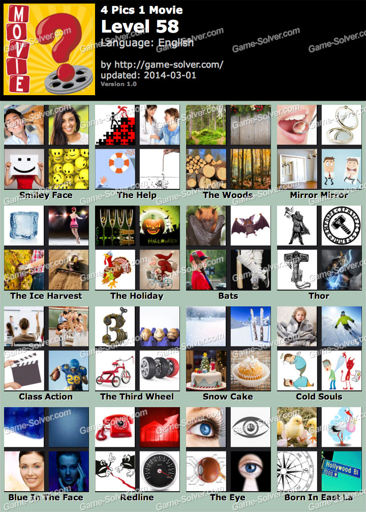 4 Pics 1 Movie Level 58 • Game Solver