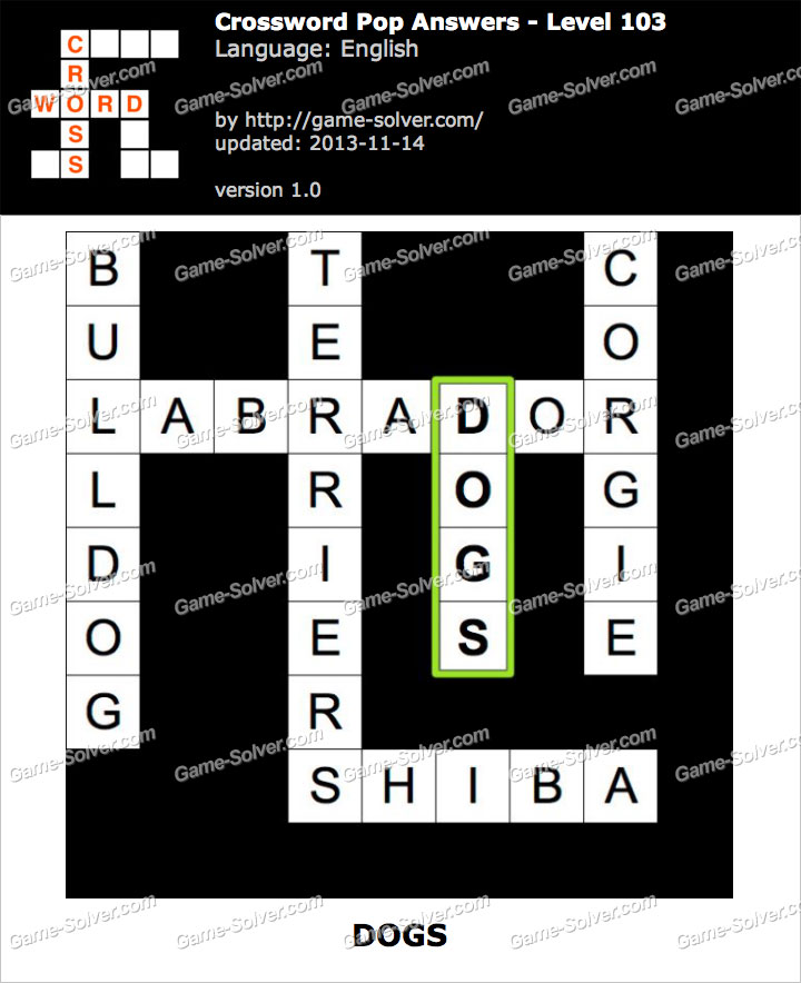 Crossword Pop Level 103 • Game Solver