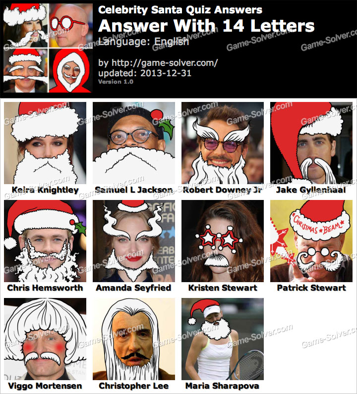 Celebrity Santa Quiz 14 Letters • Game Solver