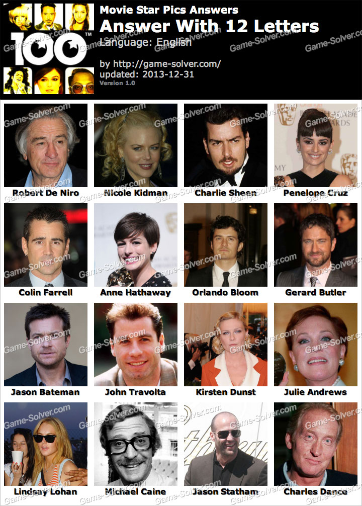 Movie Star Pics 12 Letters • Game Solver