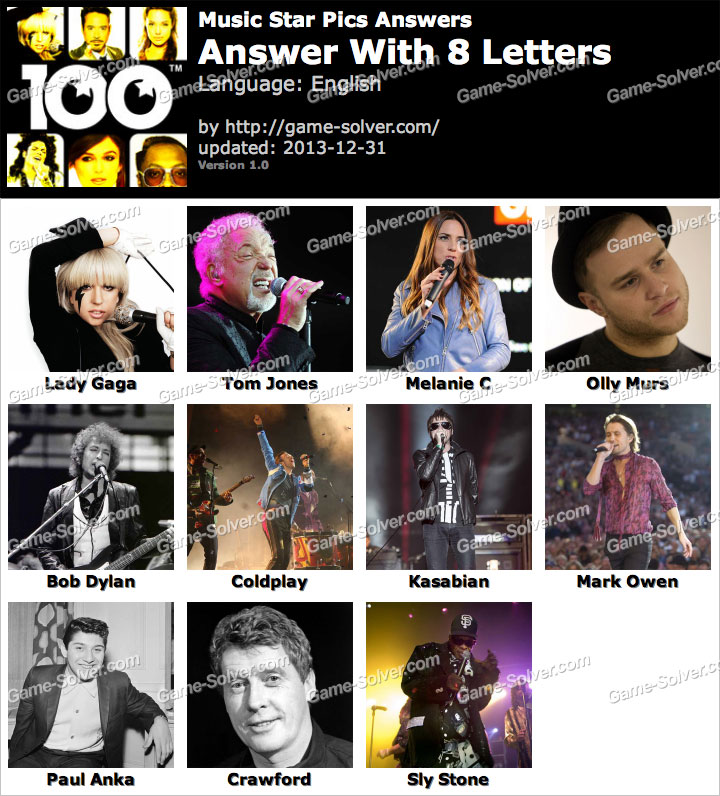 Music Star Pics 8 Letters • Game Solver