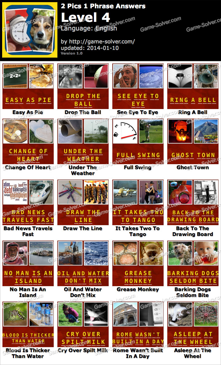 2 Pics 1 Phrase Level 4 • Game Solver