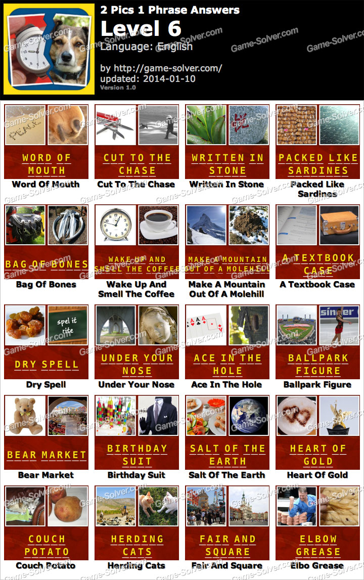 2 Pics 1 Phrase Level 6 • Game Solver