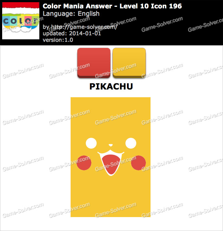 Colormania Level 10 Icon 196 PIKACHU • Game Solver