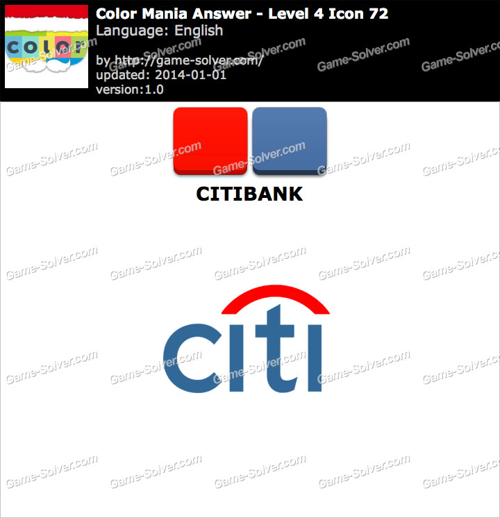 Colormania Level 4 Icon 72 CITIBANK • Game Solver
