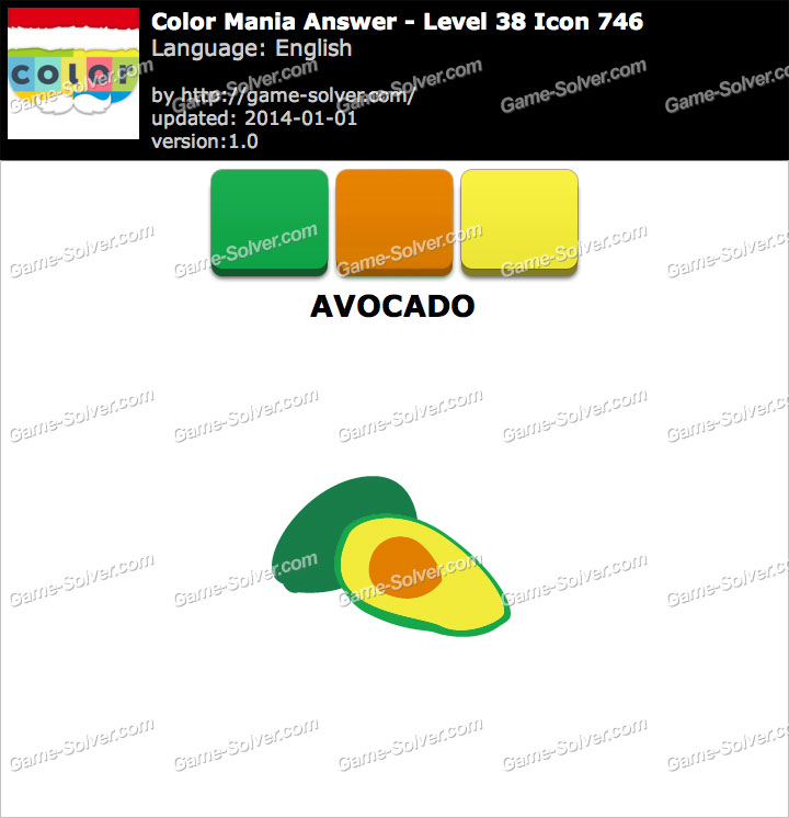 Colormania Level 38 Icon 746 AVOCADO • Game Solver