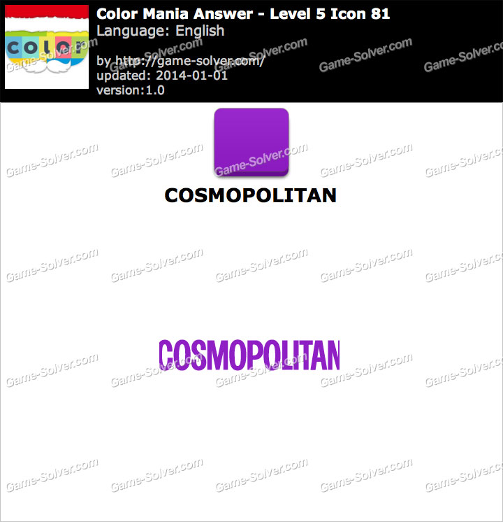 Colormania Level 5 Icon 81 COSMOPOLITAN • Game Solver