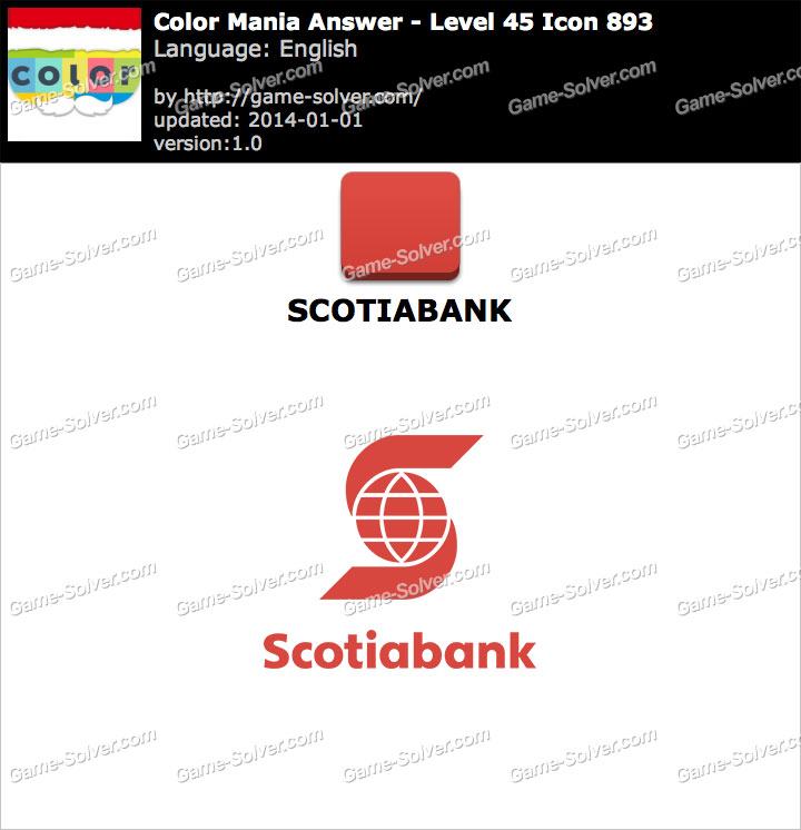 Colormania Level 45 Icon 893 SCOTIABANK • Game Solver