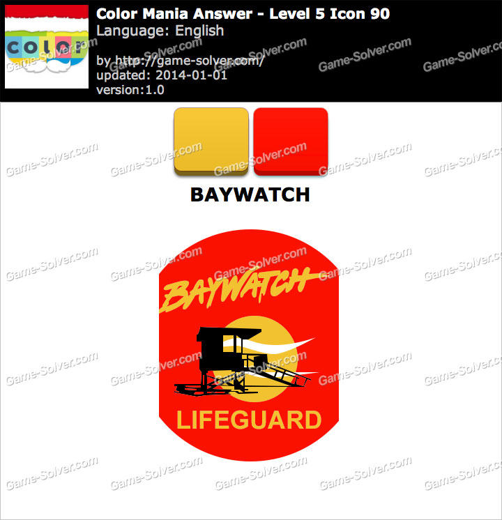 Colormania Level 5 Icon 90 BAYWATCH • Game Solver